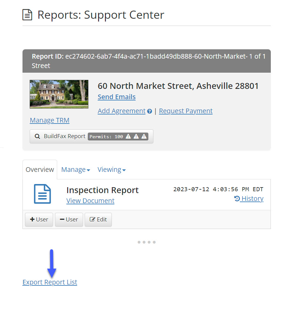 Inspector Dashboard: Exporting Report List – HomeGauge Support Center